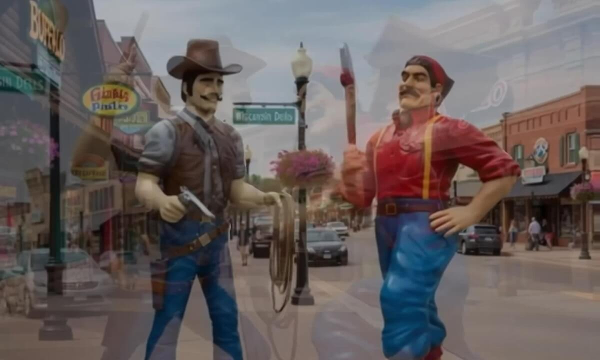 Buffalo Phill vs Paul Bunyan in downtown Wisconsin Dells
