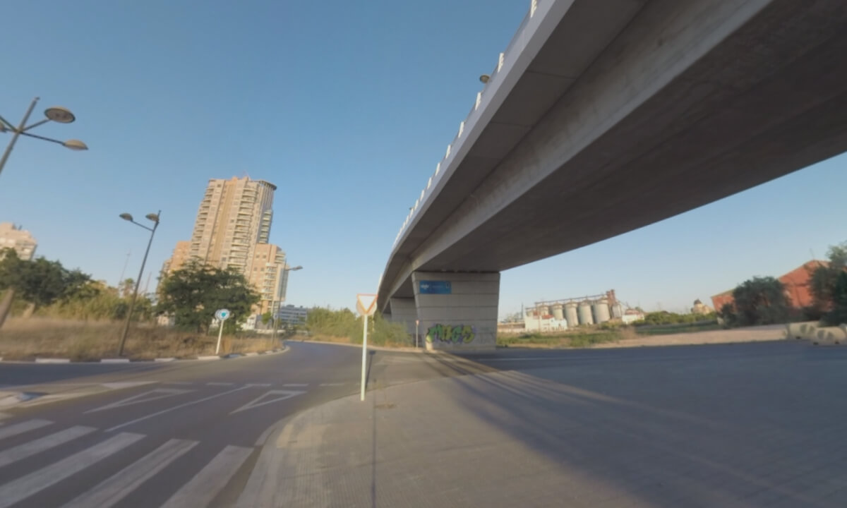 360 VR City road at sunset and family crossing it on zebra, Valencia
