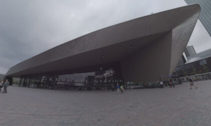 360 VR Rotterdam cityscape with Centraal station entrance, Netherlands