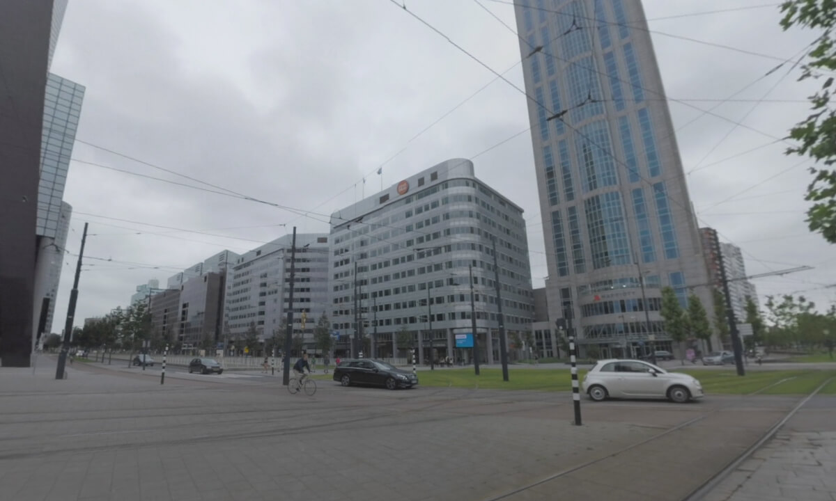 360 VR Cityscape with modern buildings and Rotterdam Centraal, Netherlands