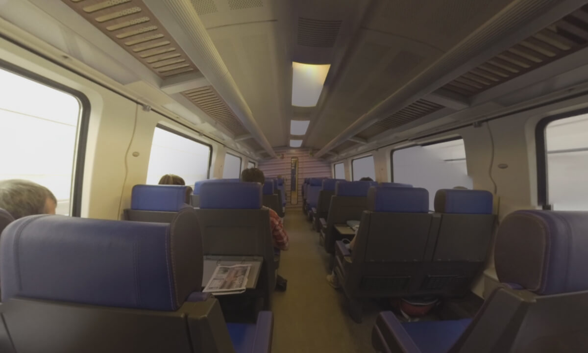 360 VR Inner view of moving train with passengers | DeoVR