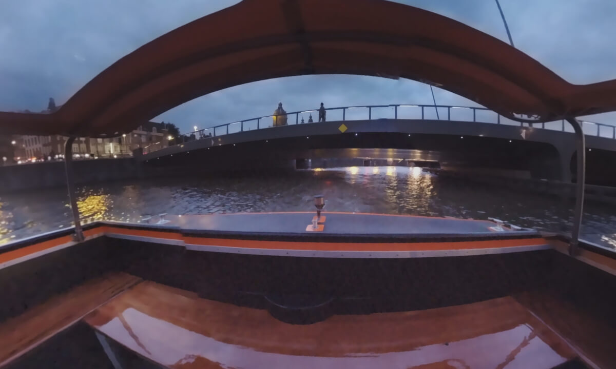 360 VR night voyage on Amsterdam canals, Netherlands 1