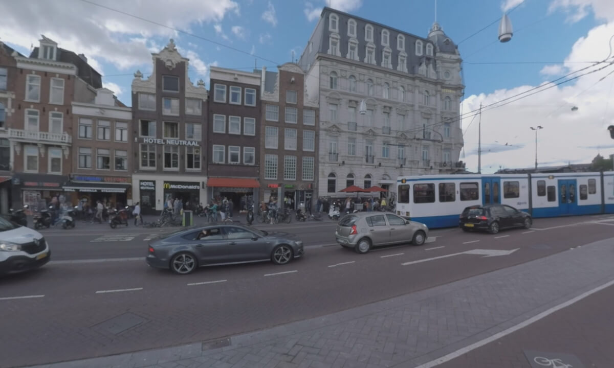 360 VR Damrak street view in the centre of Amsterdam, Netherlands