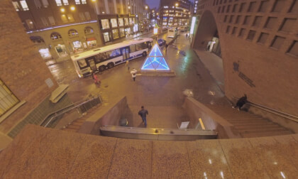 360 VR Night Helsinki cityscape with Kaisaniemenkatu street, Finland