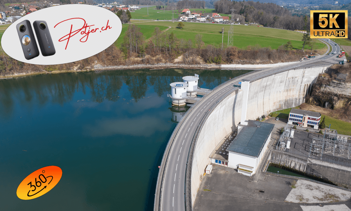 Hike 360° VR over the 47-meter-high dam wall on the lake side at Lake ...