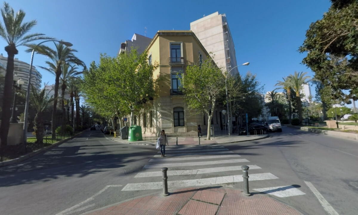 360 VR Alicante street view with several cars and people, Spain