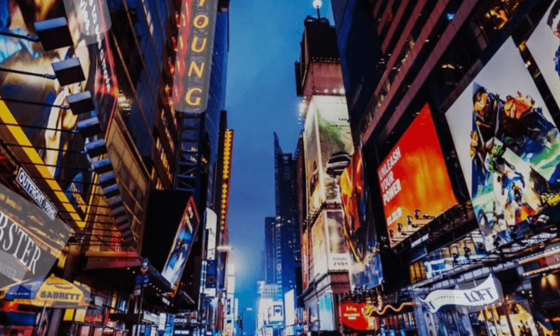 Walk through Times Square Day time New York City during the eclipse