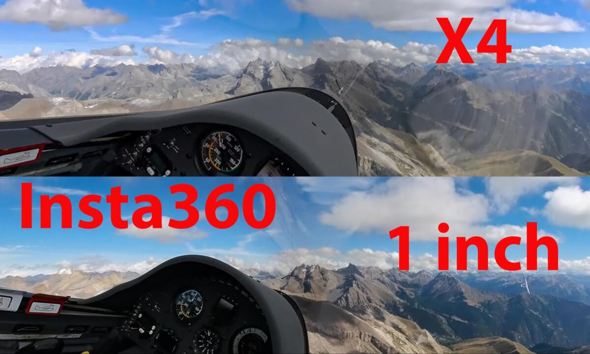Comparison of Insta360 X4 8K to One RS 1inch 5,7 K – VR 360° video from gliding