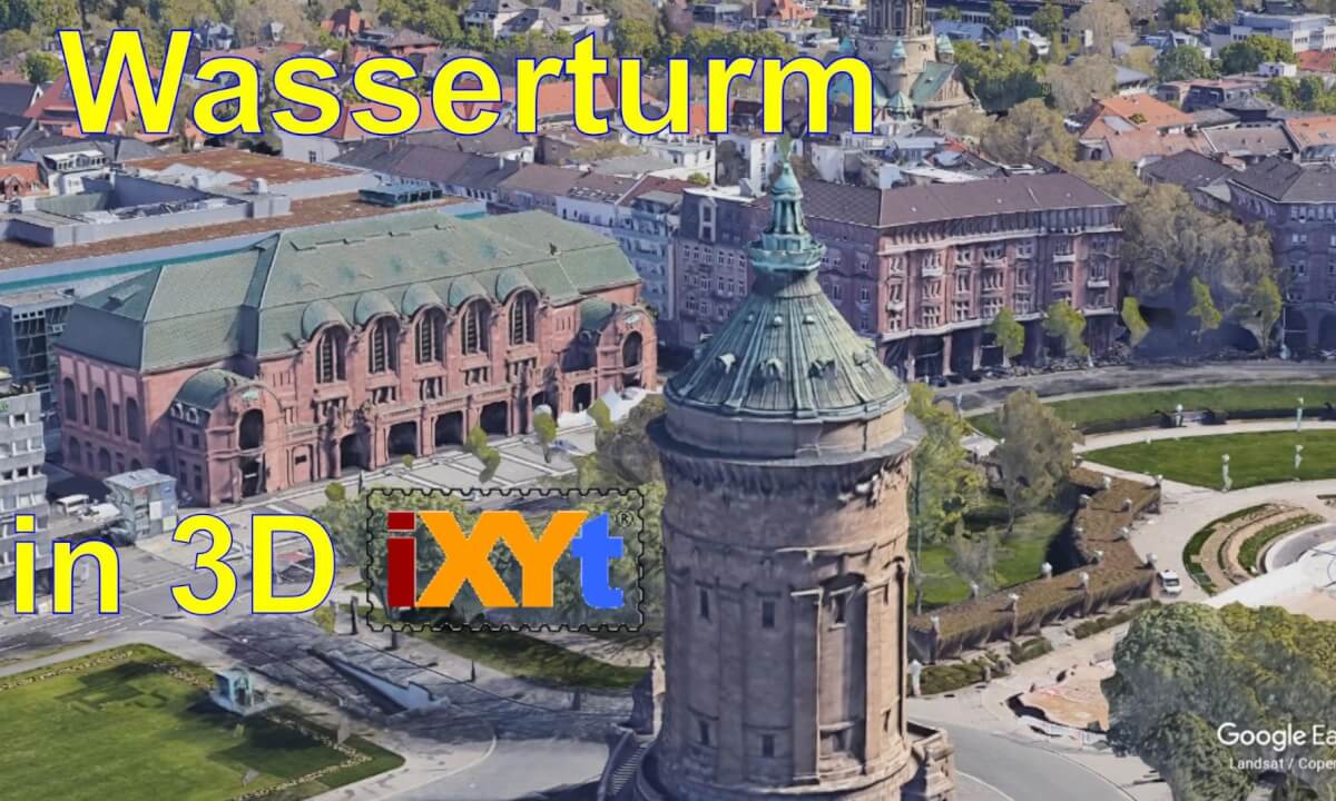 Wasserturm, Mannheim, Germany in 3D sbs calming relax video