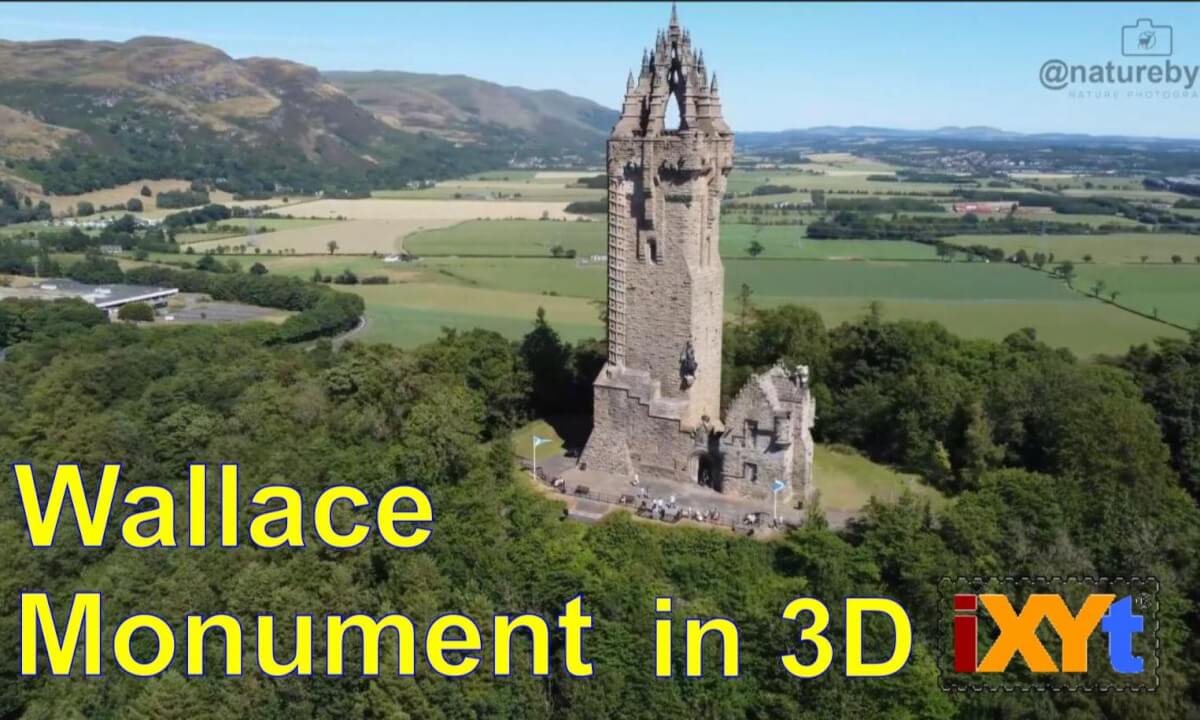 Wallace Monument, Abbey Craig, Scotland in 3D SBS LR relax video for VR