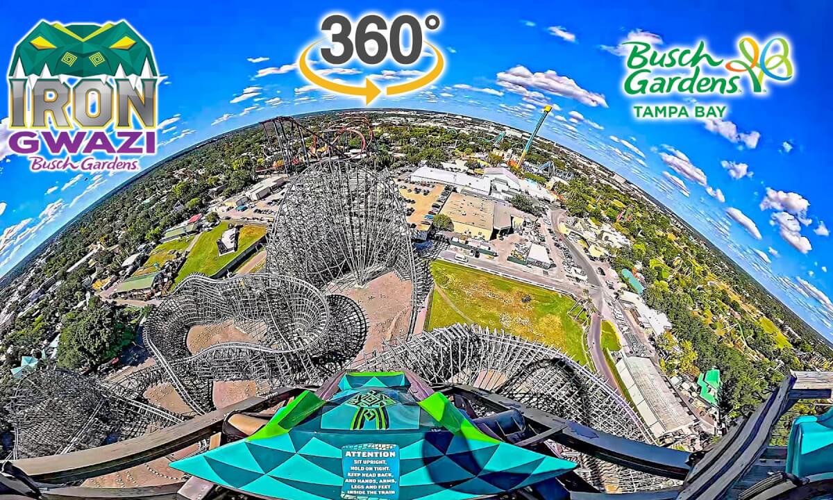 VR360 Iron Gwazi Roller Coaster On Ride Front Row POV Busch Gardens ...