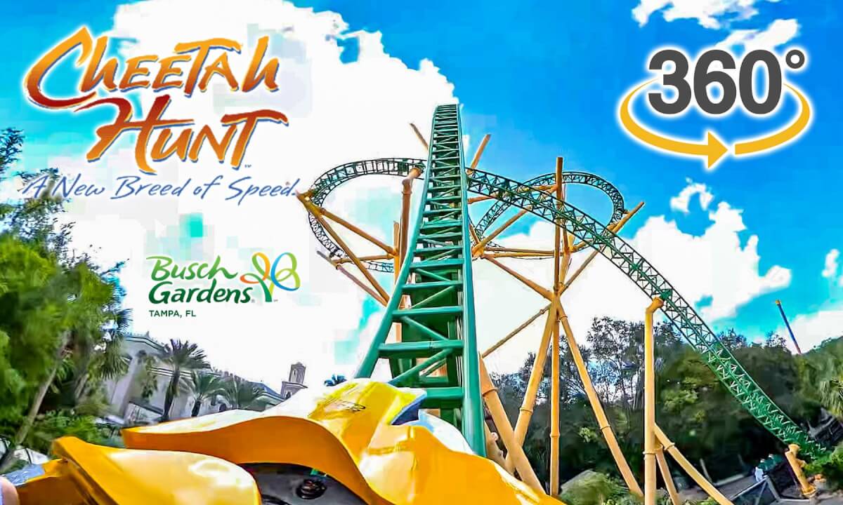 VR 360 Cheetah Hunt Roller Coaster On Ride Front Seat POV Busch Gardens ...