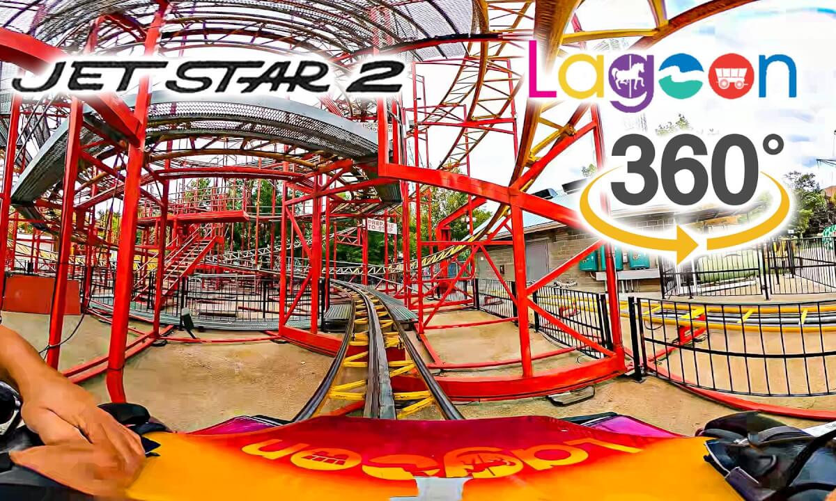 VR 360 Jet Star 2 Roller Coaster On Ride POV Lagoon 2023 09 30