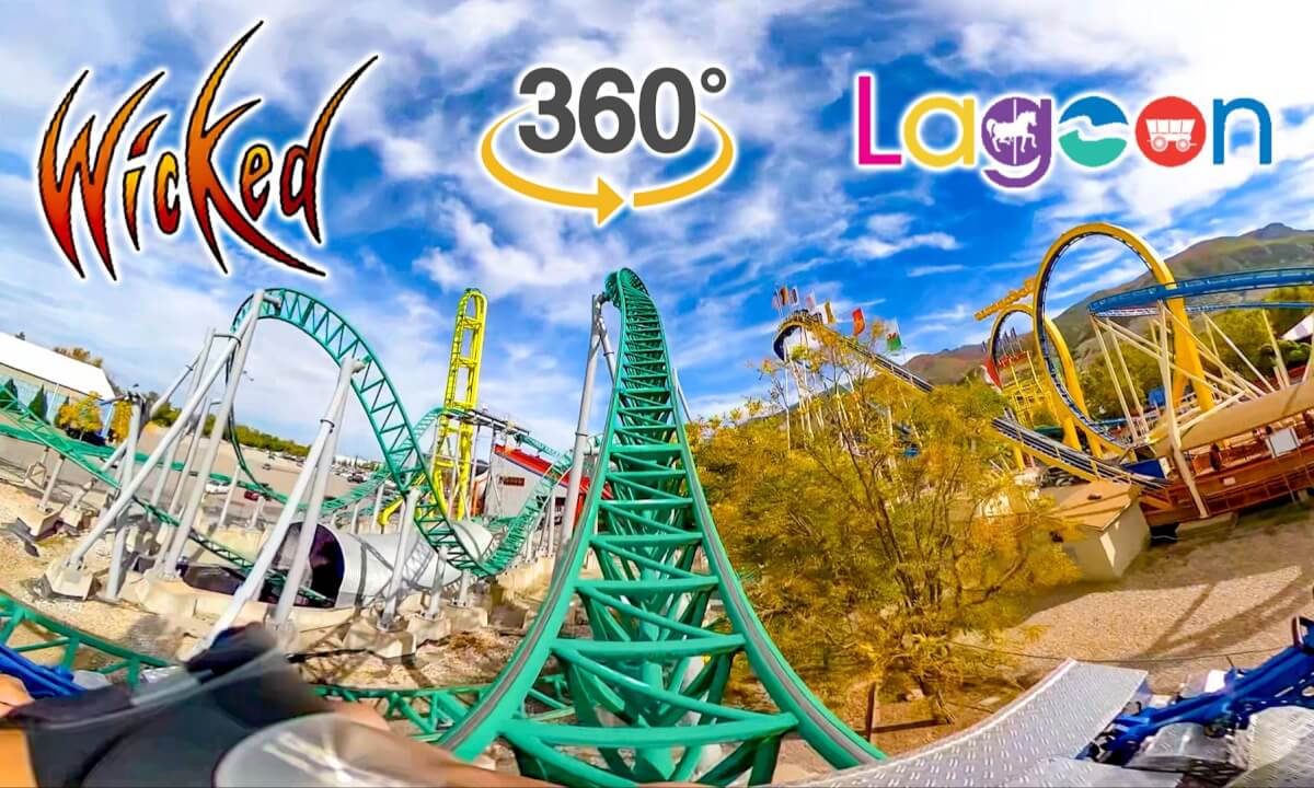 VR 360 Wicked Roller Coaster On Ride Front Seat POV Lagoon 2023 09 30