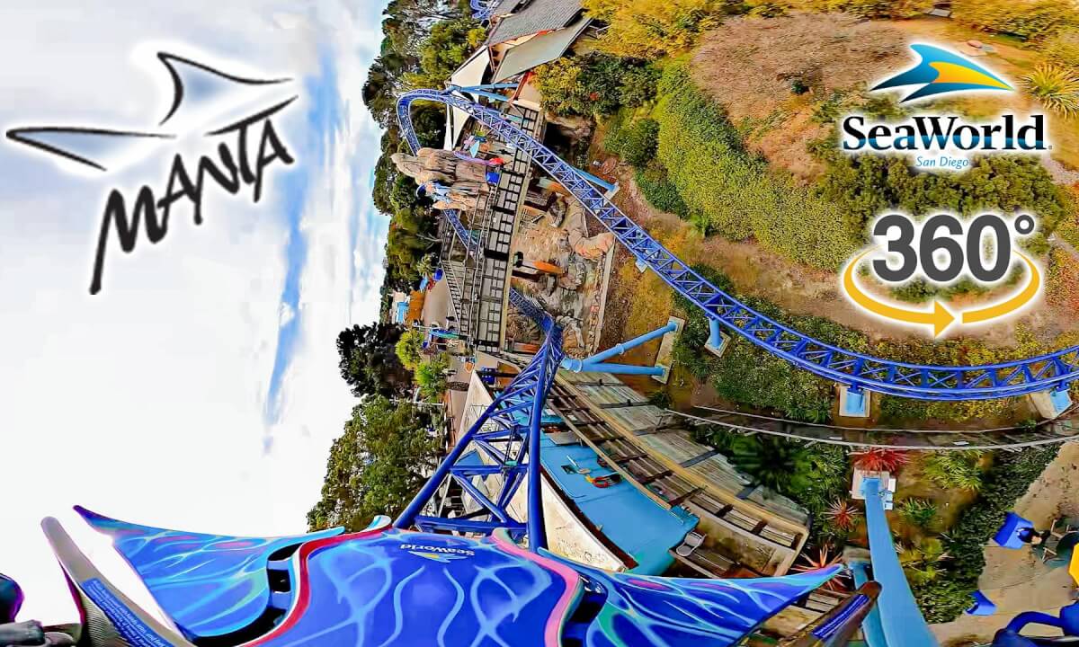 VR 360 Manta Roller Coaster On Ride Front Seat POV SeaWorld San Diego ...