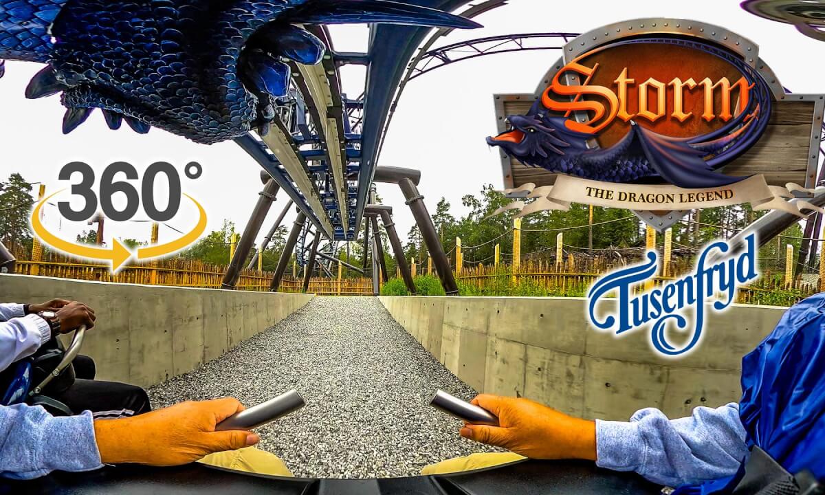 VR 360 Storm - The Dragon Legend Roller Coaster On Ride Front Seat POV ...