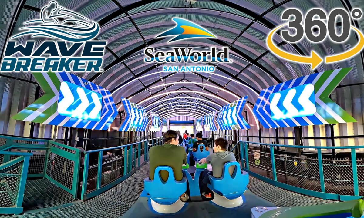 VR 360 Wave Breaker the Rescue Coaster On Ride POV SeaWorld San Antonio ...