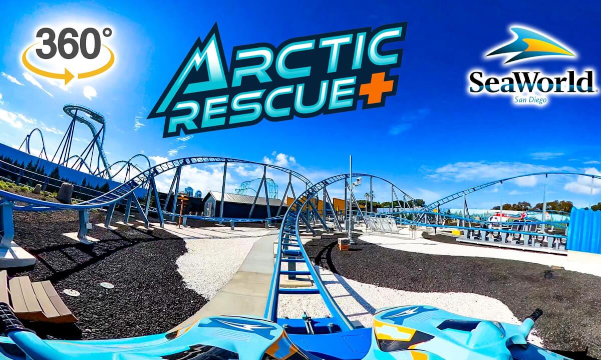 VR 360 Arctic Rescue Roller Coaster On Ride Front Seat POV SeaWorld San ...
