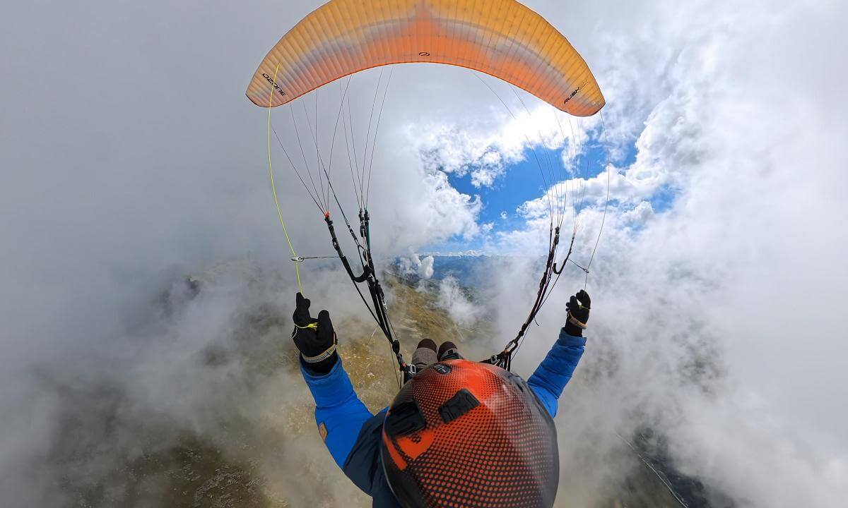 360° 8K Paragliding #355: Incredibly challenging flight day in Fiss ...